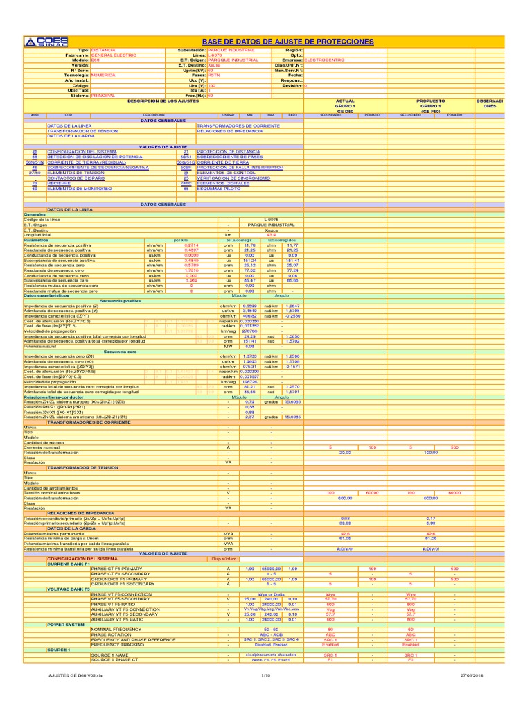 AJUSTES GE D60 v03 | PDF | Transformador | Impedancia eléctrica