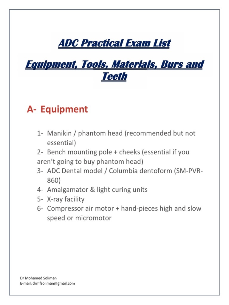 ADC Practical Exam List | PDF | Medical Specialties | Dentistry