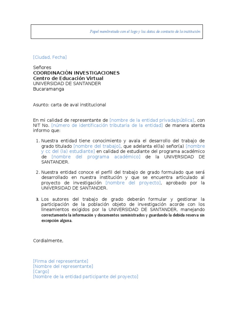 Formato Carta Aval | PDF