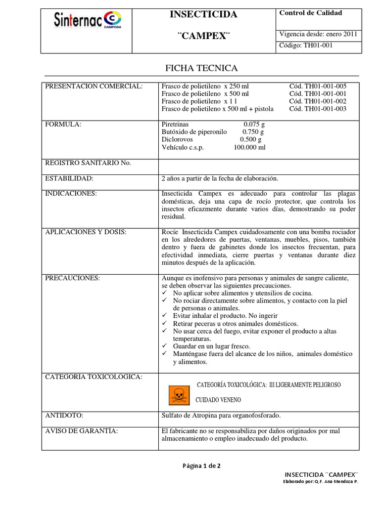 Ficha Tecnica Insecticida Campex | PDF | Naturaleza | Bienestar