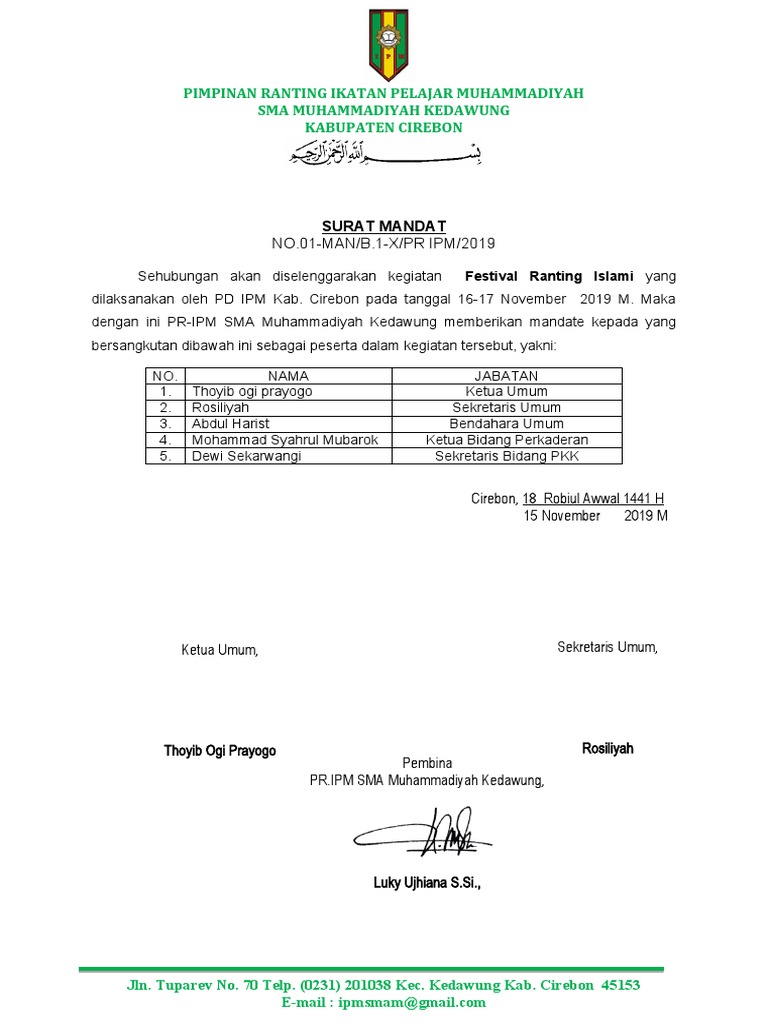 Surat Mandat IPM SMA Muhammadiyah Kedawung | PDF