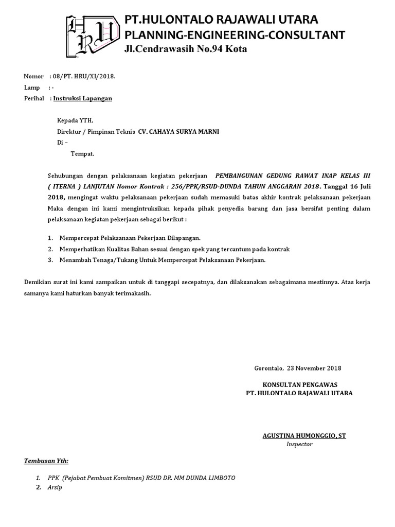 Surat Intruksi Irina - Docx2 | PDF