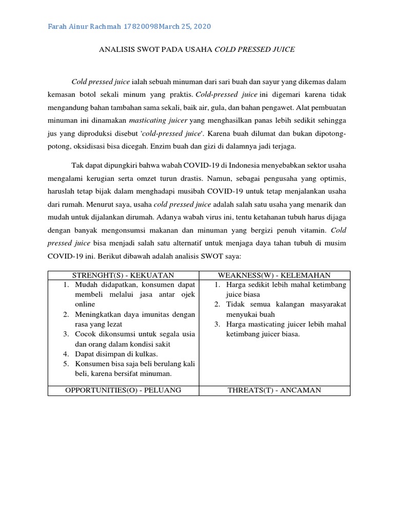 SWOT Cold Pressed Juice | PDF