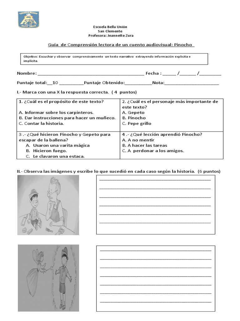 Actividades de Comprensión: Pinocho | PDF