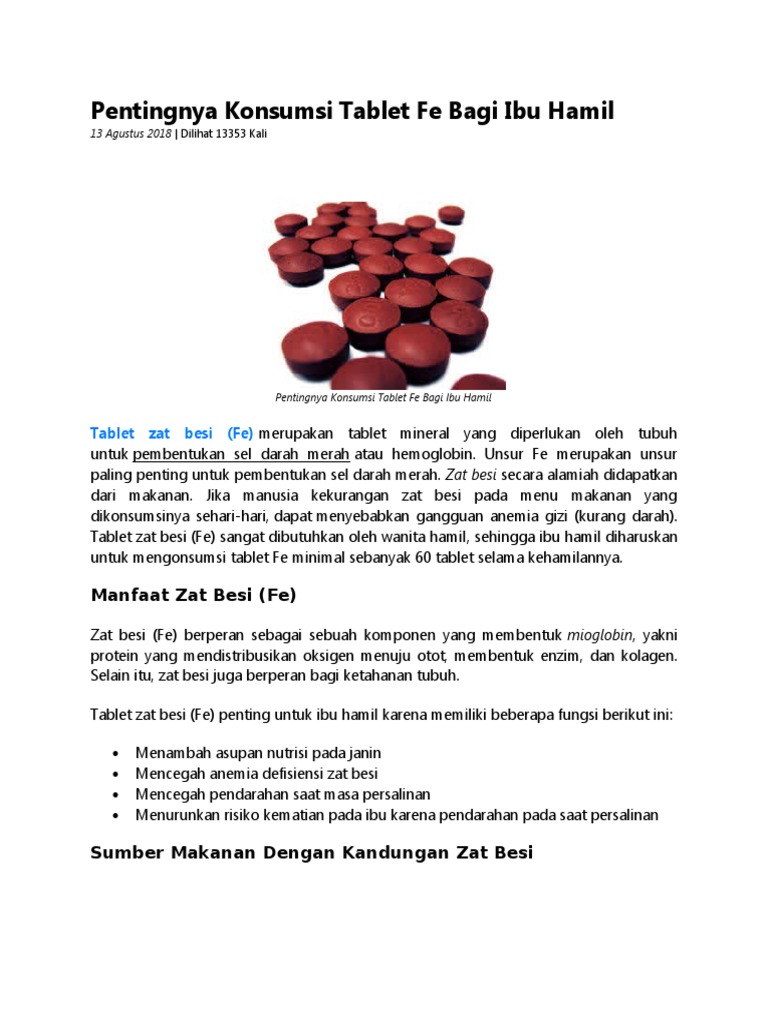 Pentingnya Konsumsi Tablet Fe Bagi Ibu Hamil | PDF