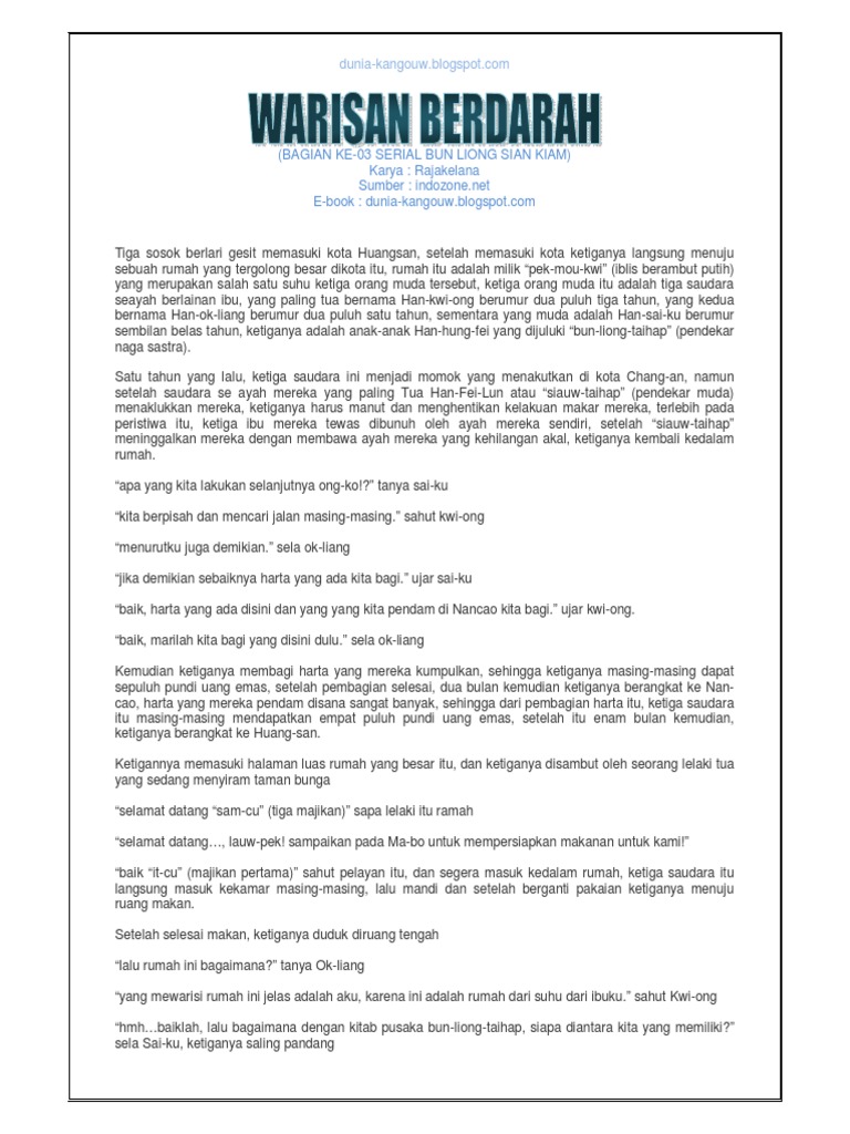 Pertarungan Saudara dalam Bun Liong Sian Kiam | PDF | Agama ...