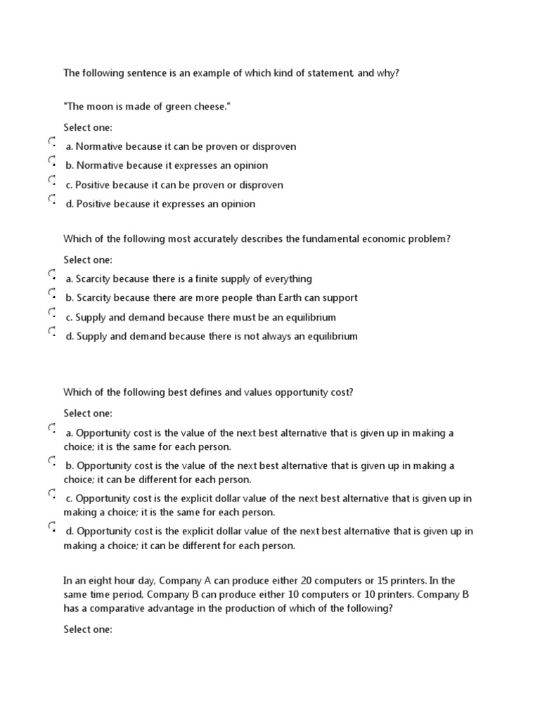 Economics Quiz for Students | PDF | Demand | Labour Economics