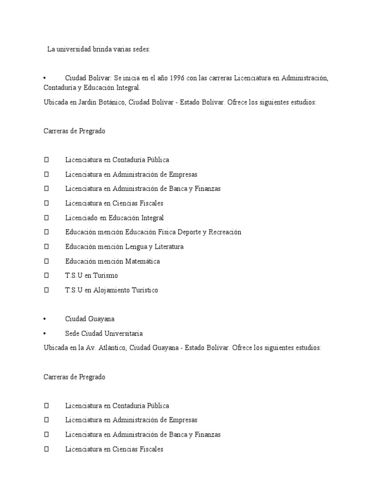 Sedes de La Uneg | PDF | Contador | Ingeniería