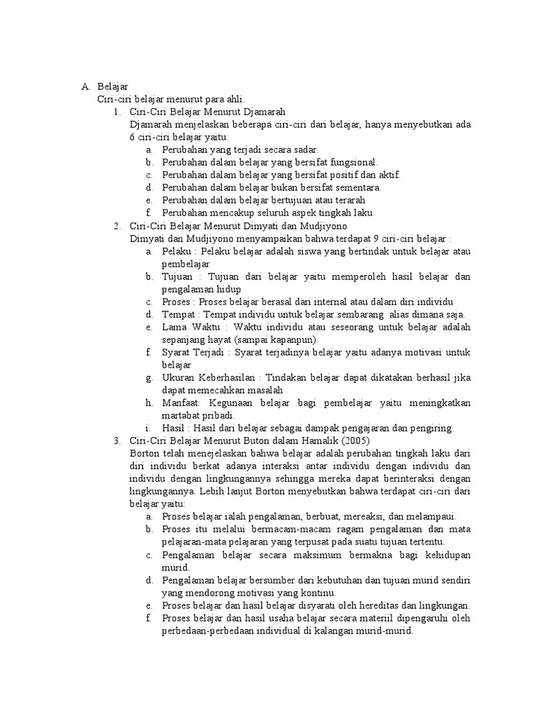 Ciri-Ciri Hasil Belajar | PDF