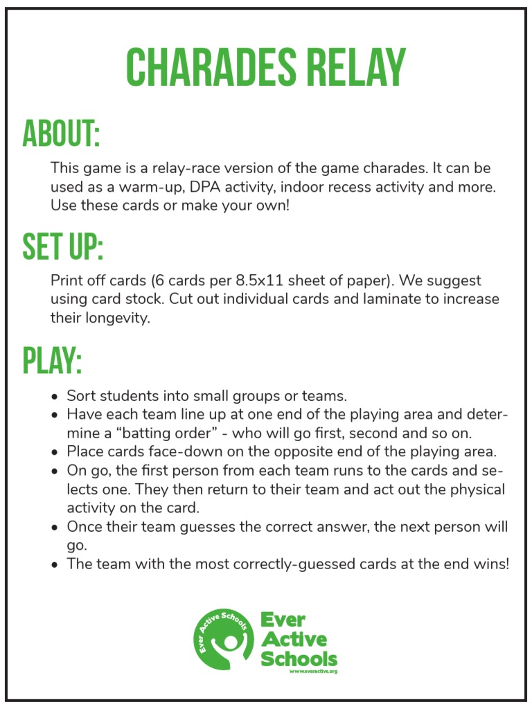 Charades Relay Game Instructions | PDF