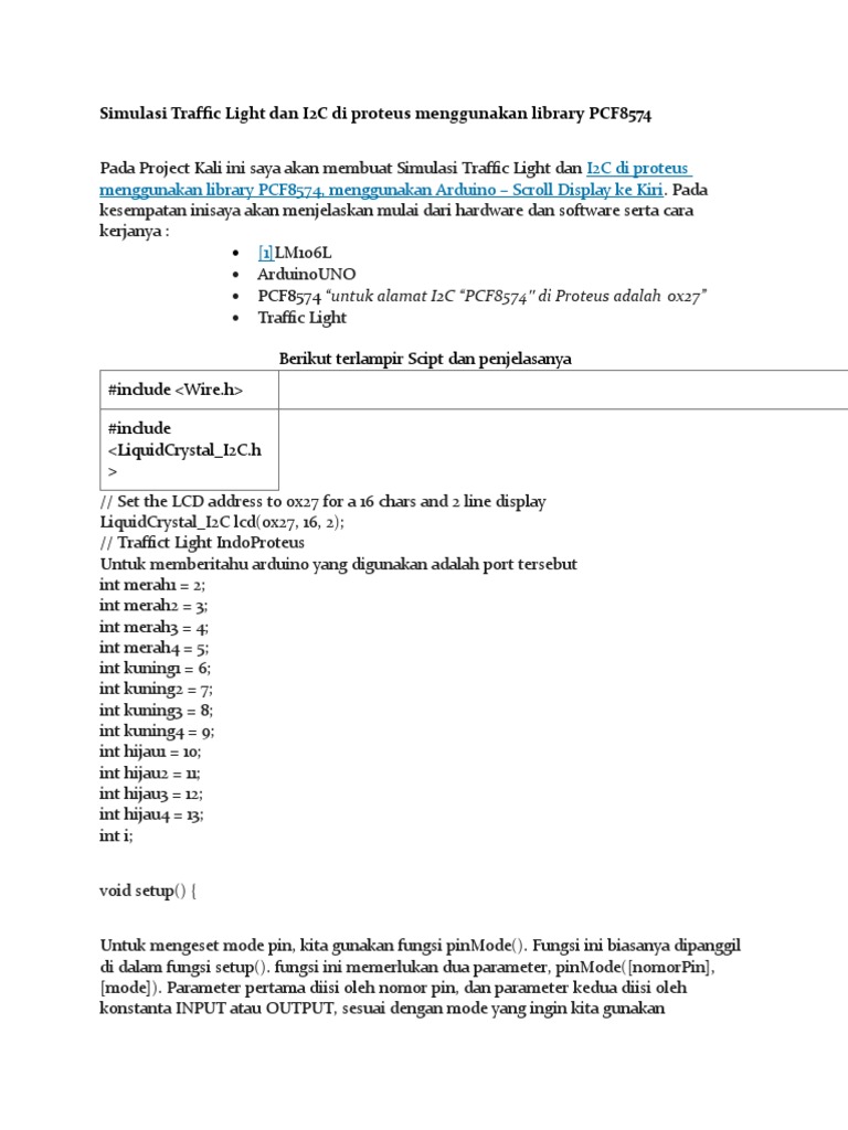 Simulasi Traffic Light Dan I2C Di Proteus Menggunakan Library | PDF