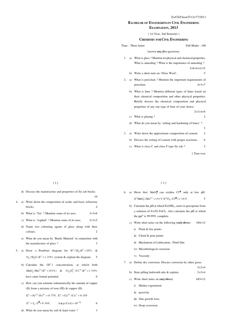 Chemistry For Civil Engineering | PDF | Chlorine | Physical Chemistry