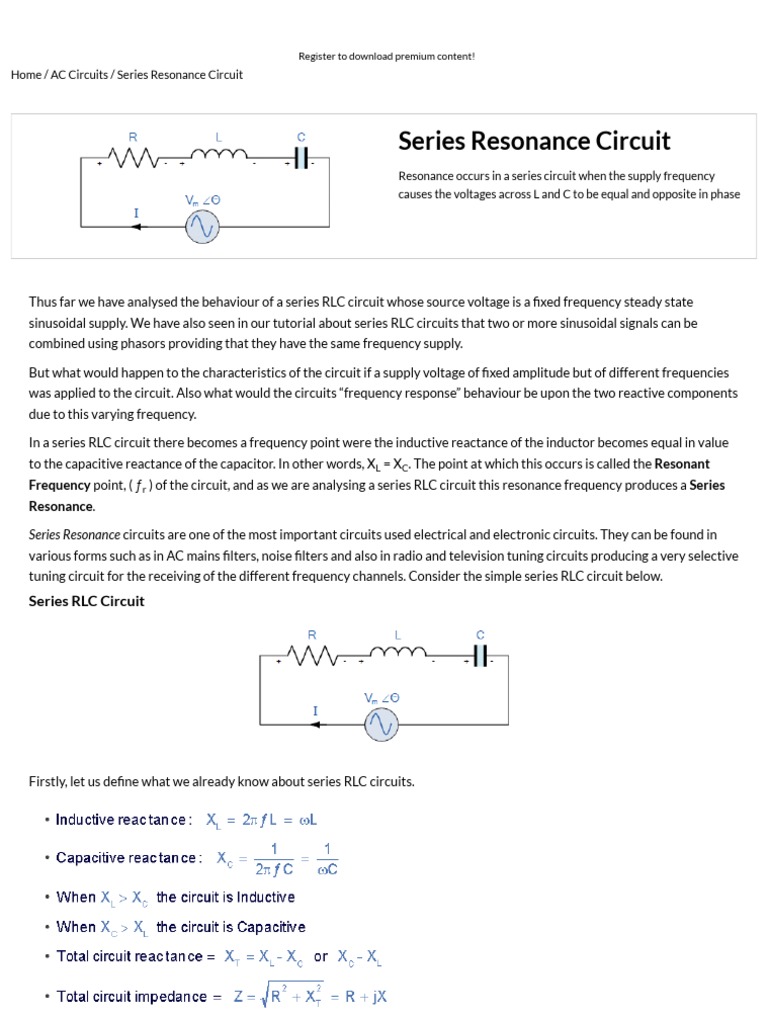 Series Resonance in A Series RLC Resonant Circuit | PDF | Series And ...