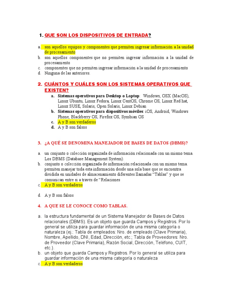 Cuestionario de Fundamentos de Sistemas 2020 | PDF | Bases de datos ...