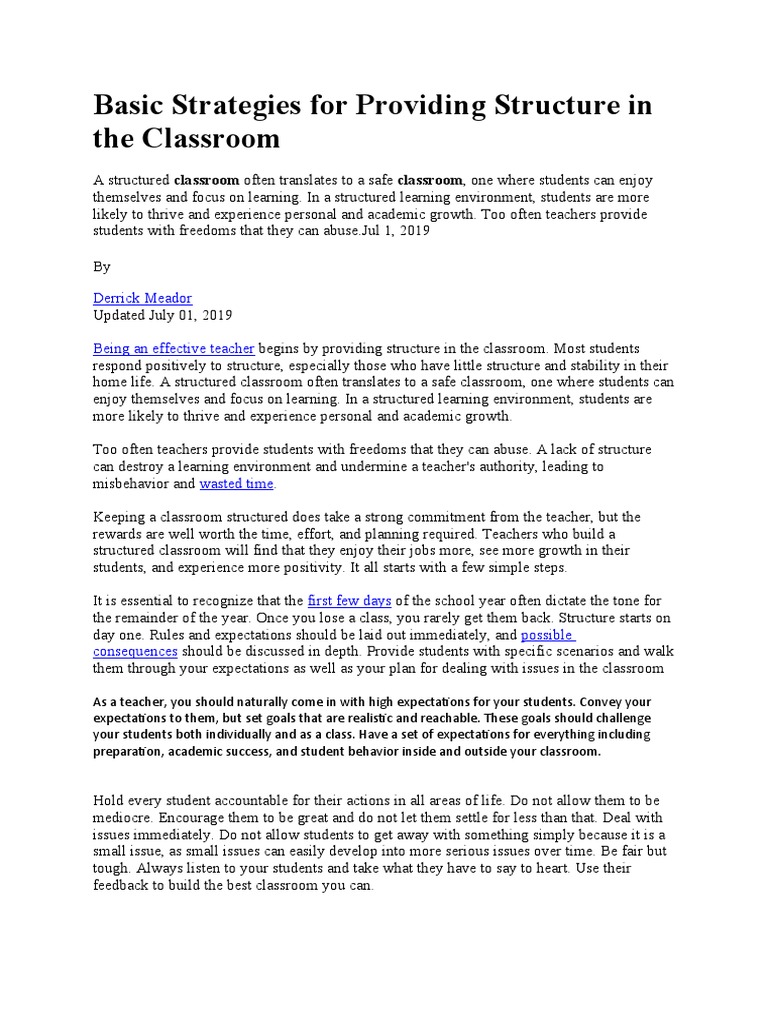 Basic Strategies For Providing Structure in The Classroom | PDF | Goal ...
