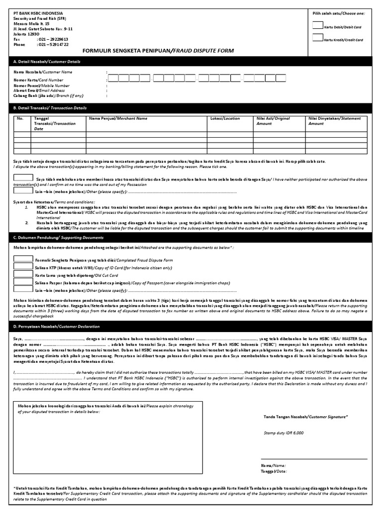 Fraud Dispute Form | PDF