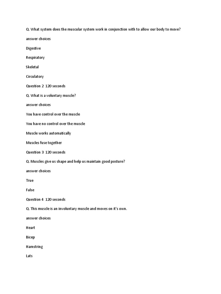 Muscular System MCQs and Answers | PDF | Muscle | Musculoskeletal System
