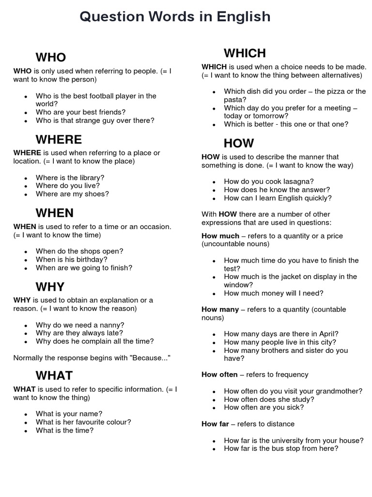 Question Words in English PDF | PDF