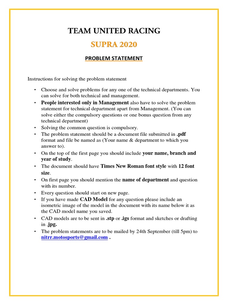 Problem Statement Final-1 | PDF | Brake | Car