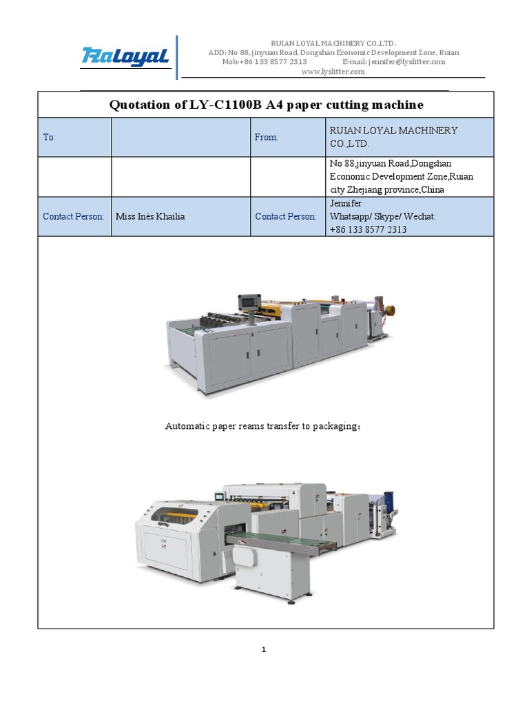 Devis - Good Quotation For A4 Paper Cutting machine-LOYAL MACHINERY PDF ...