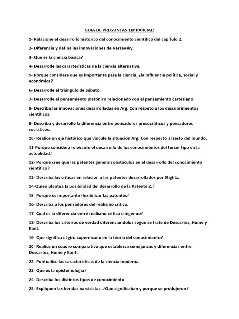 Guía de Preguntas 1er Parcial | PDF | Conocimiento | Empirismo