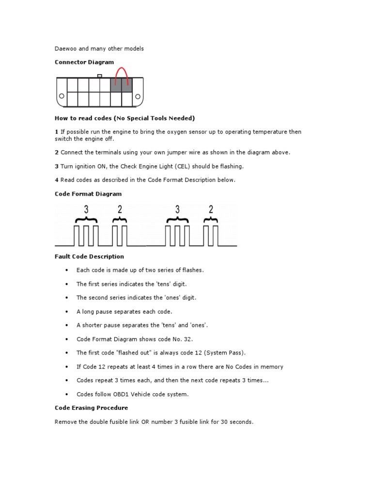 Daewoo Fault Codes | PDF | Relay | Internal Combustion Engine