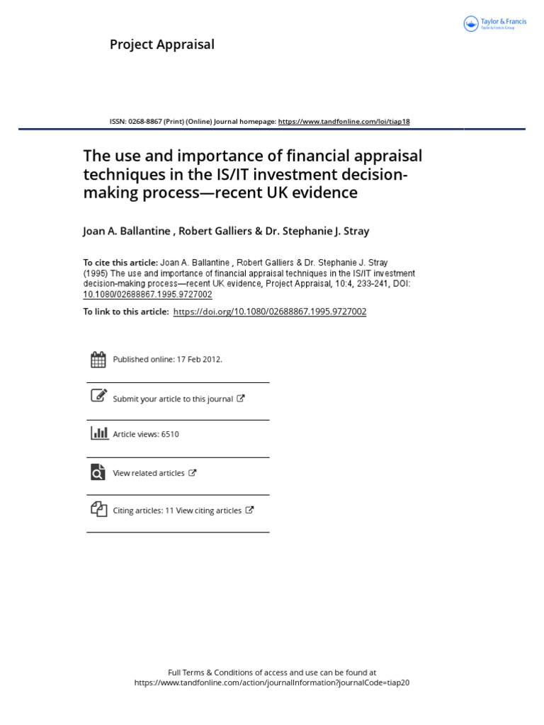 The Use and Importance of Financial Appraisal Techniques in The IS IT ... The Use and Importance of Financial Appraisal Techniques in The IS IT ...