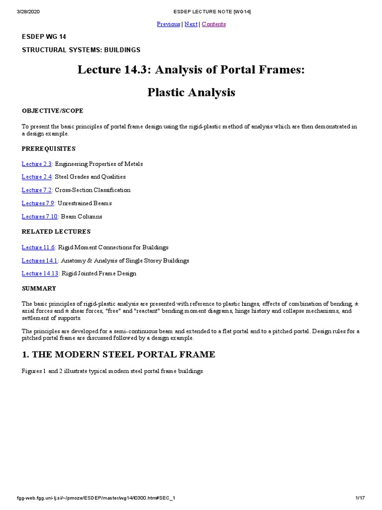 Analysis of Portal Frames & Plastic Analysis | PDF | Bending | Beam (Structure)