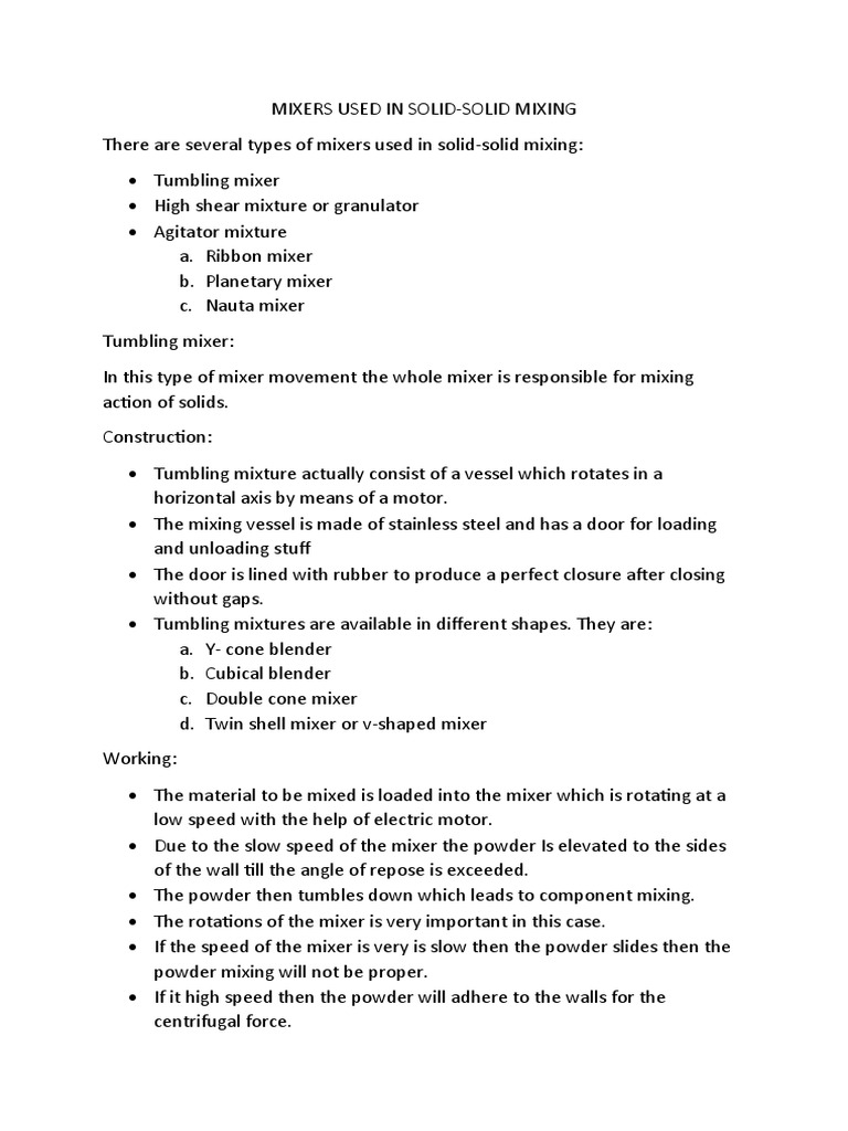 Mixers for Solid-Solid Mixing | PDF | Mechanical Engineering | Chemical ...