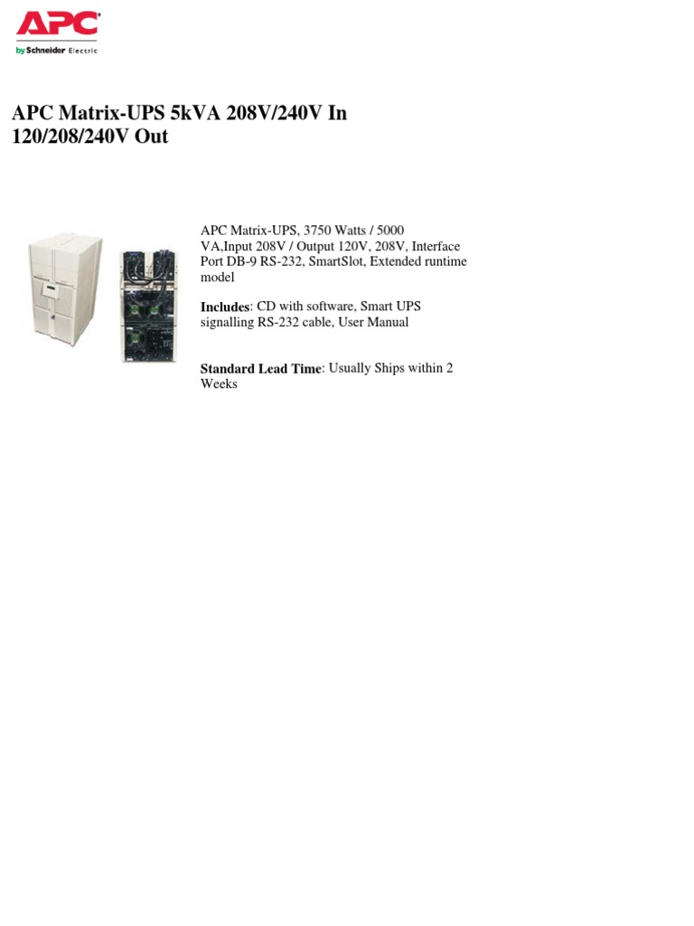 APC Matrix-UPS 5kVA Specifications | PDF | Mains Electricity ...