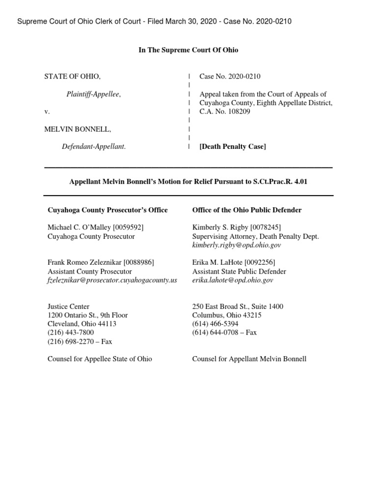 State of Ohio v. Melvin Bonnell - Motion For Relief | PDF | Prosecutor ...