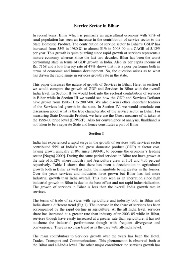 Service Sector in Bihar | PDF | Gross Domestic Product | Economic Growth