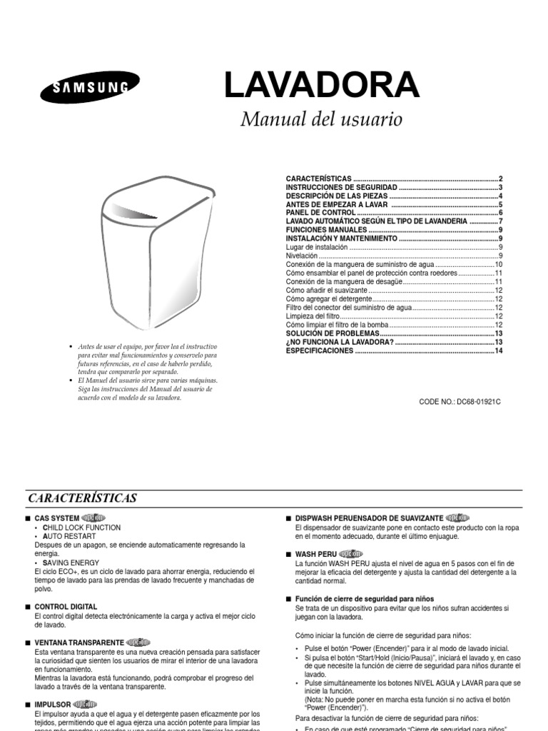 Manual de Lavadora Samsung | PDF | Lavadora | Detergente