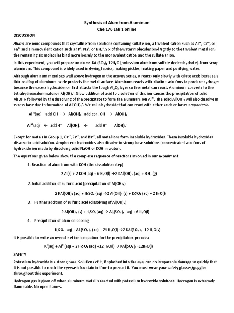 Synthesis of Potassium Alum Lab | PDF | Hydroxide | Aluminium
