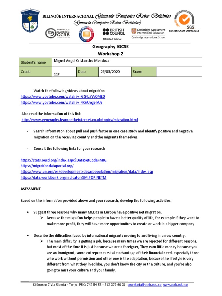IGCSE Geography 2 | PDF | Immigration | Human Migration
