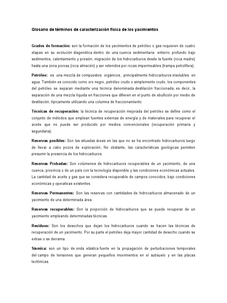 Glosario de Términos de Caracterización Física de Los Yacimientos | PDF ...