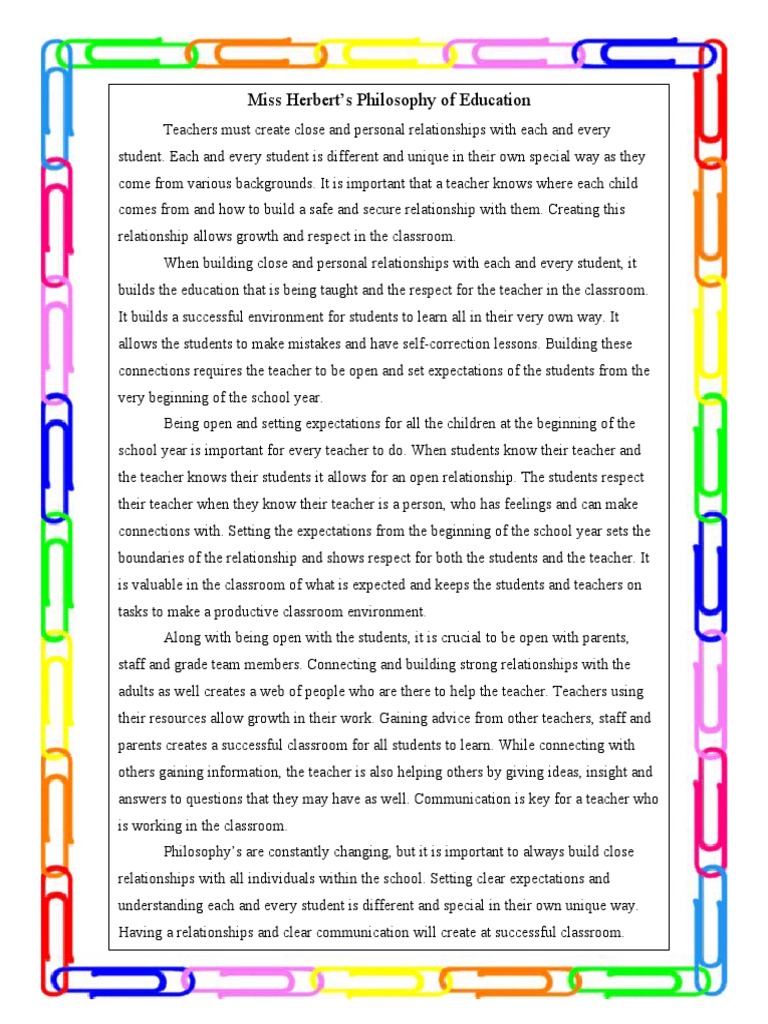 Philosophy of Education | PDF | Classroom | Teachers