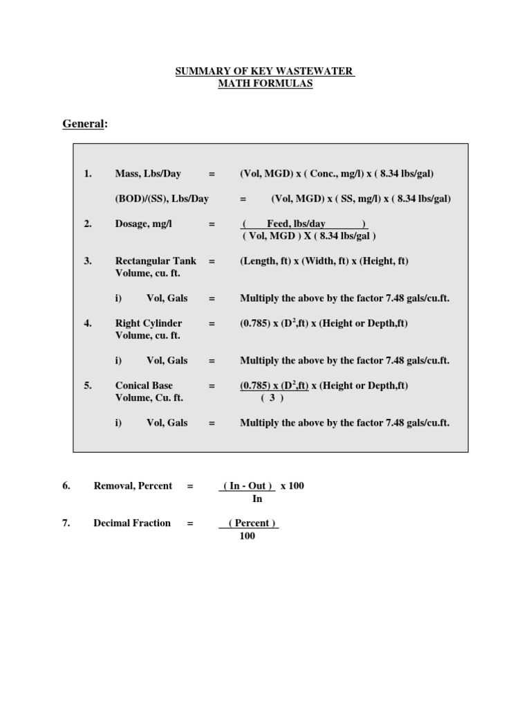 Wastewater Math Formulas | PDF | Environmental Engineering ...