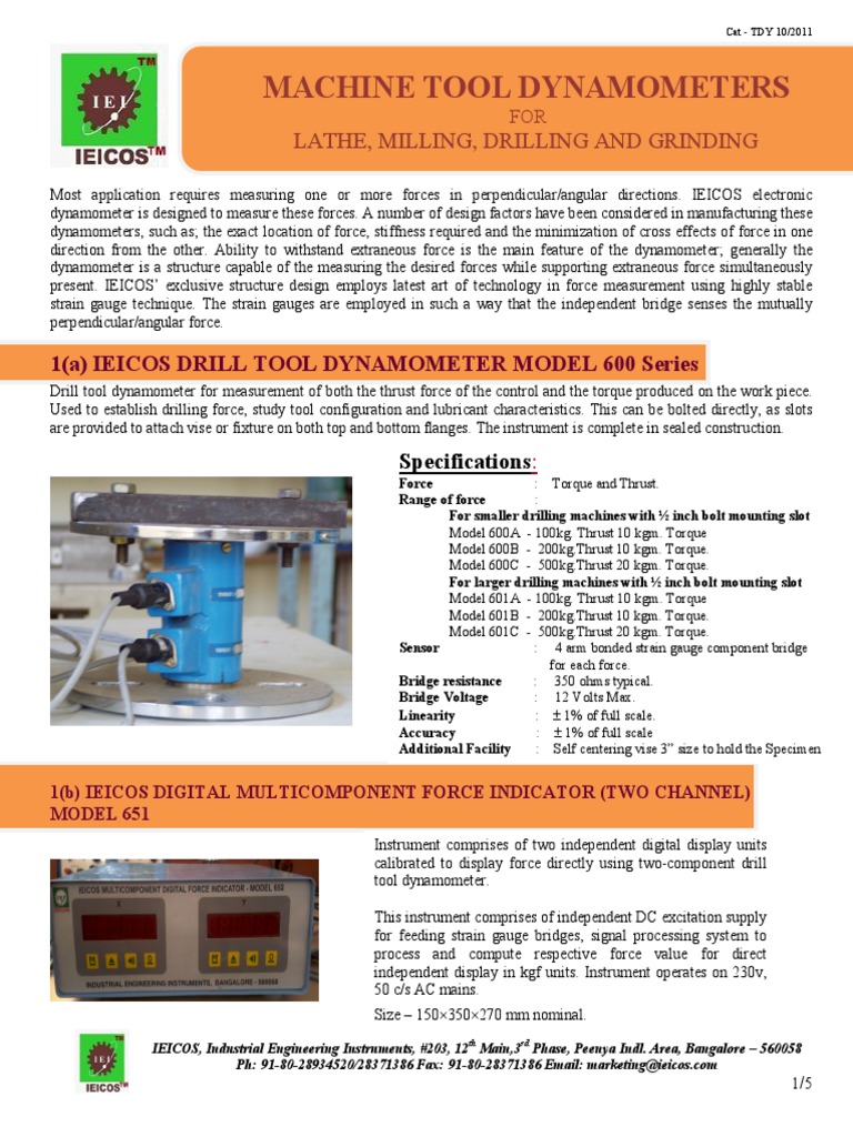 IEICOS Machine Tool Dynamometer Brochure | PDF | Drill | Torque