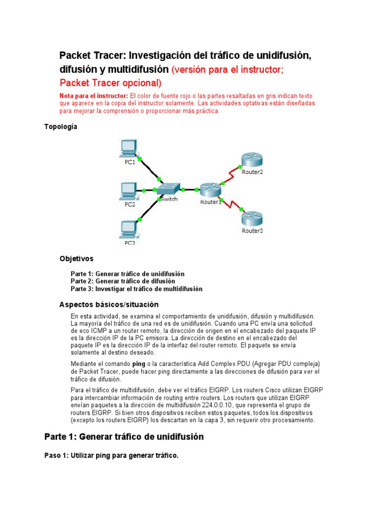 7.1.3.8 Packet Tracer - Investigate Unicast, Broadcast, and Multicast Traffic - OscarPonton ...