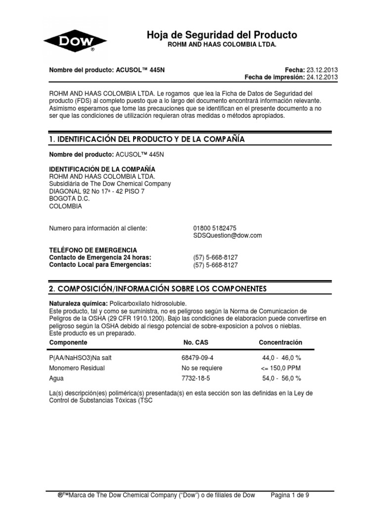 Acusol 445 N PDF | PDF | Administración de Seguridad y Salud ...