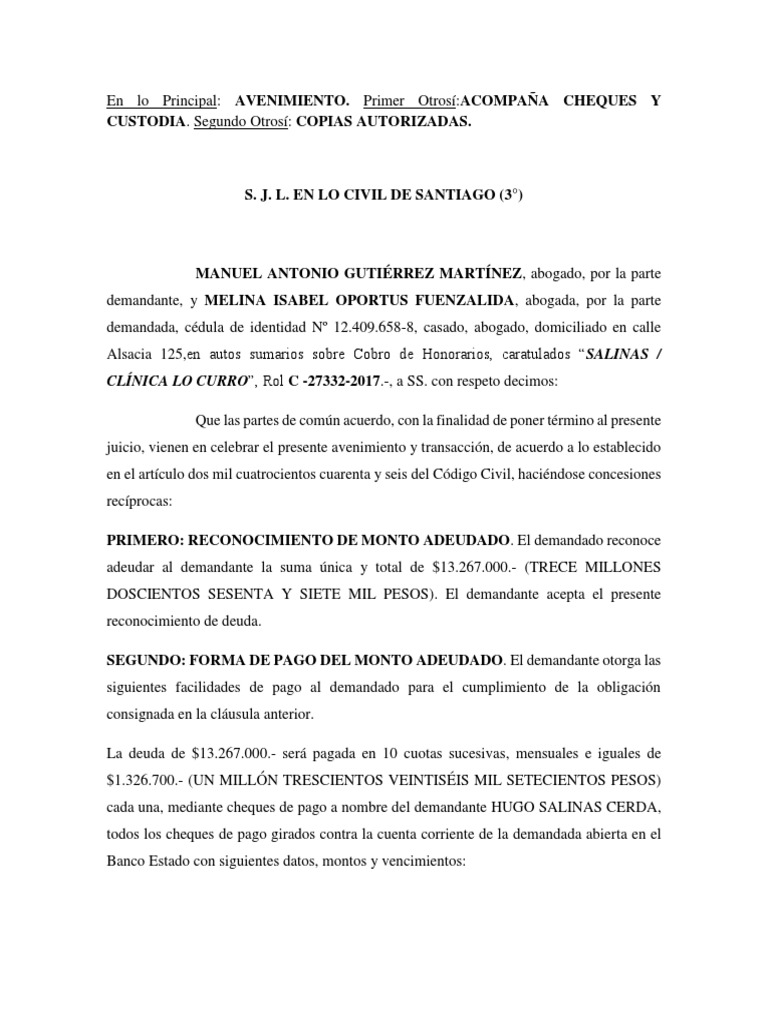 Avenimiento Feas Echeverria PDF | PDF | Cheque | Agitación