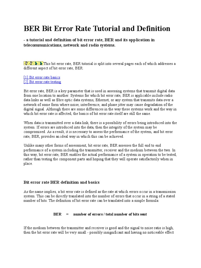 BER Bit Error Rate Tutorial and Definition | PDF | Radio ...