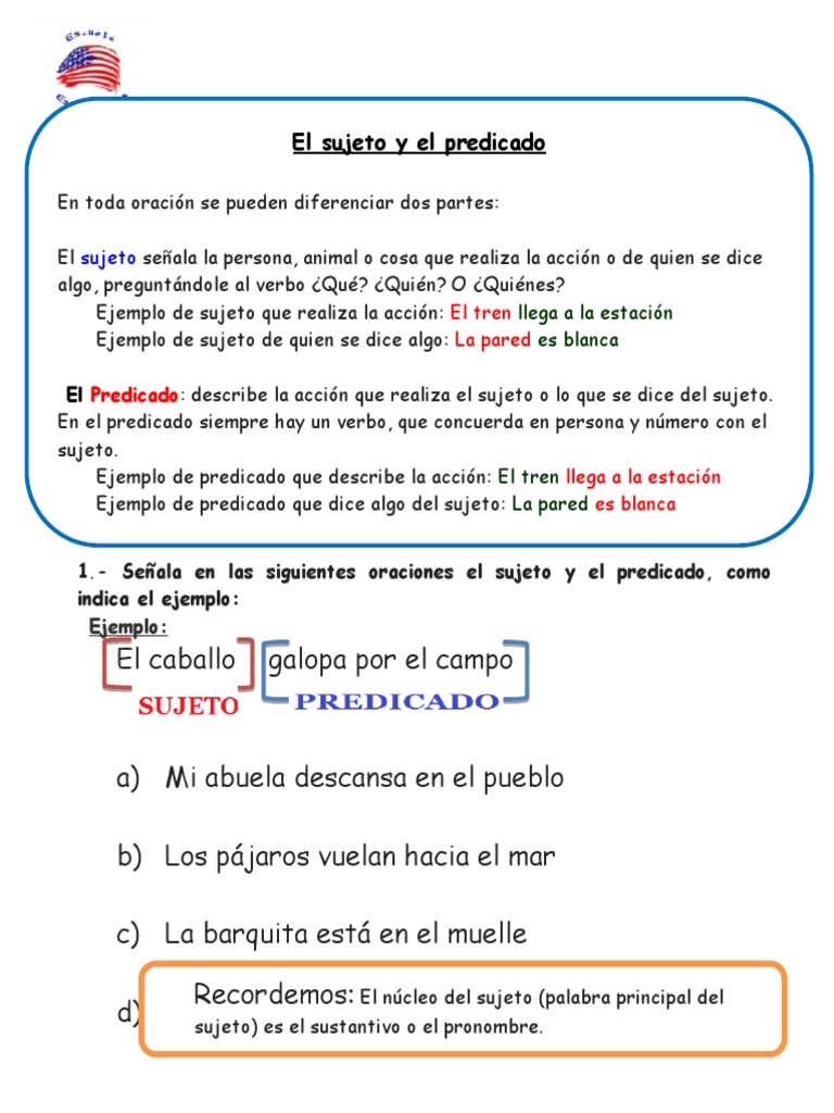 Guia Sujeto y Predicado | PDF | Asunto (gramática) | Predicado (Gramática)