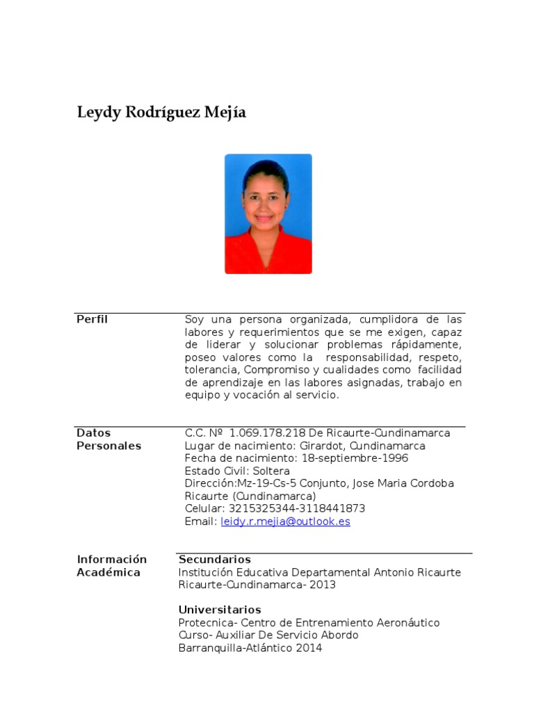 Leydy Rodriguez Mejia - Hoja de Vida | PDF