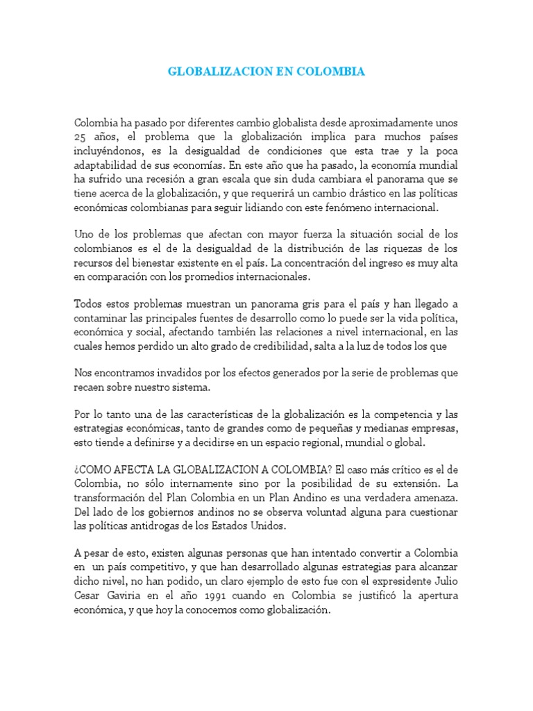 Globalizacion en Colombia | PDF | Globalización | Colombia