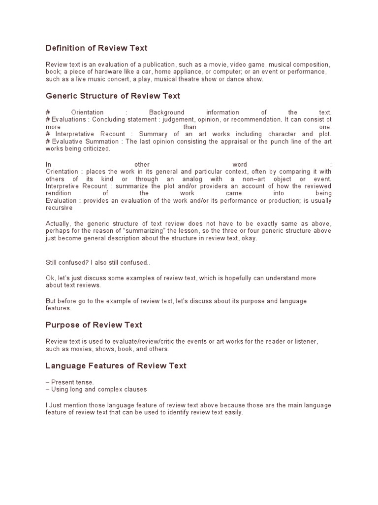 Understanding Review Text Structure | PDF | Language Arts & Discipline ...