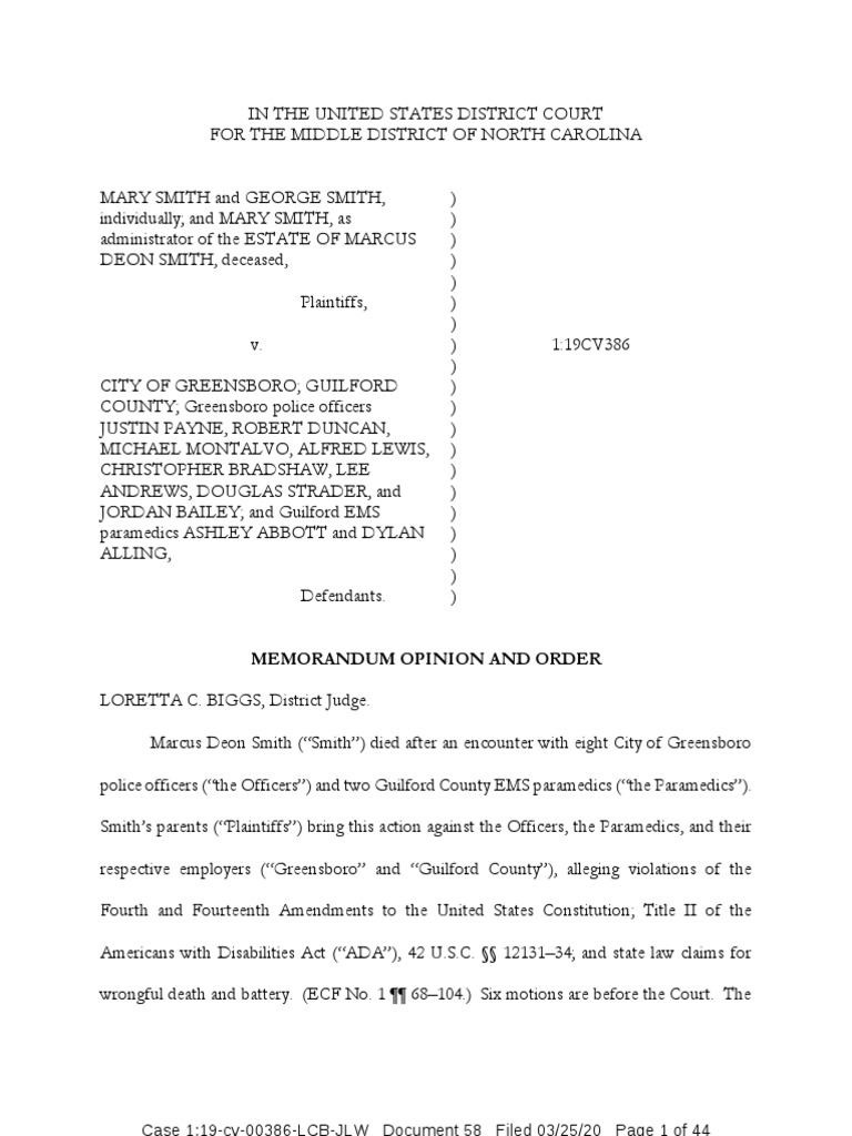 Judge Loretta Biggs Opinion Re Marcus Smith | PDF | Qualified Immunity ...