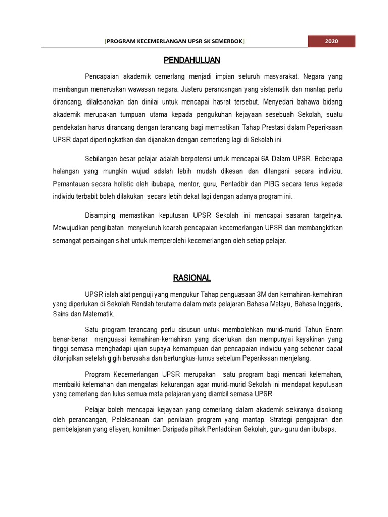 Kertas Kerja Program Kecemerlangan 2020 | PDF Kertas Kerja Program Kecemerlangan 2020 | PDF
