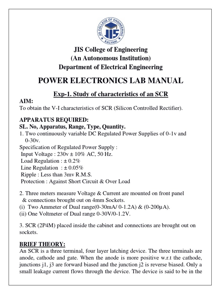 Ee694 Power Electronics Lab Manual PDF | Download Free PDF | Power Inverter | Rectifier